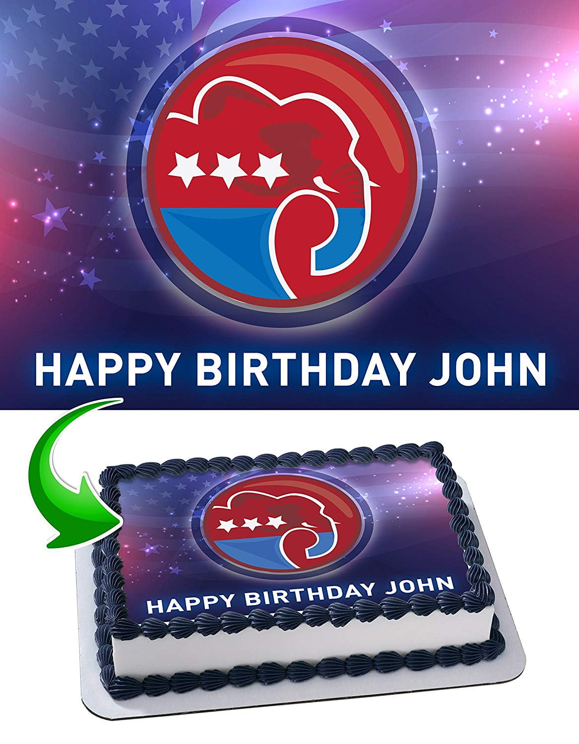 Republican Party Elephant USA Flag Edible Cake Image Topper ...