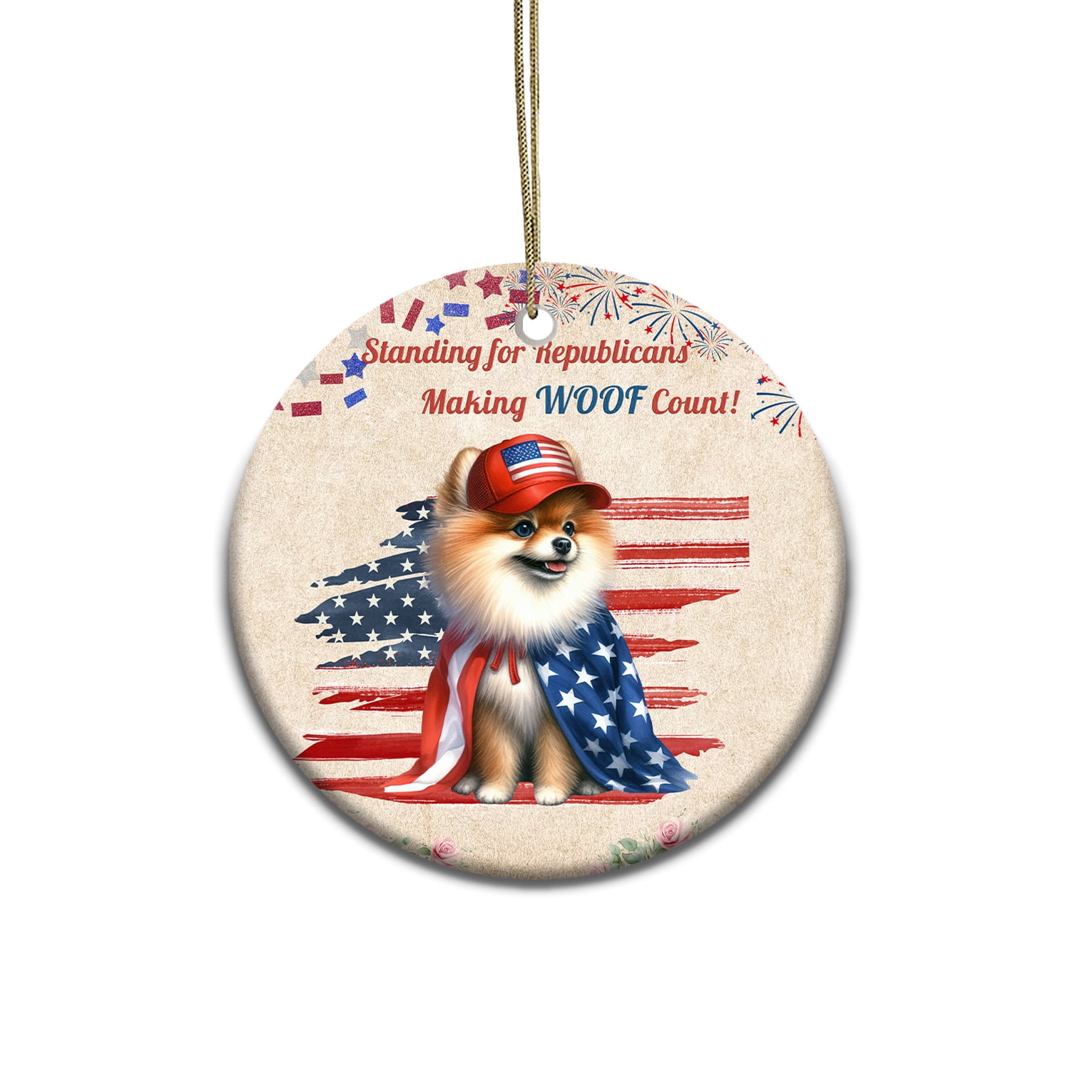 Republican Pomeranian Making Woof Count Election 2024 Ceramic Round ...