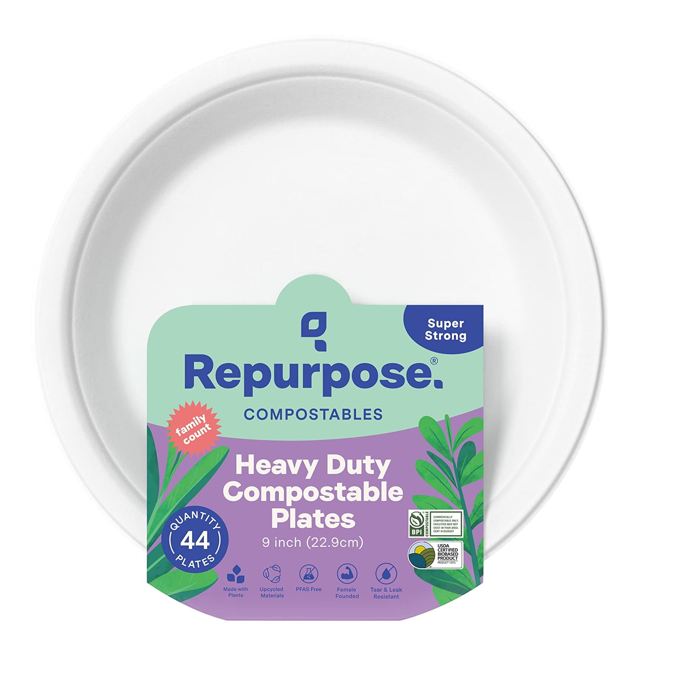 Repurpose 9 Inch Compostable DHF10 Plates, Heavy Duty Paper Plates ...