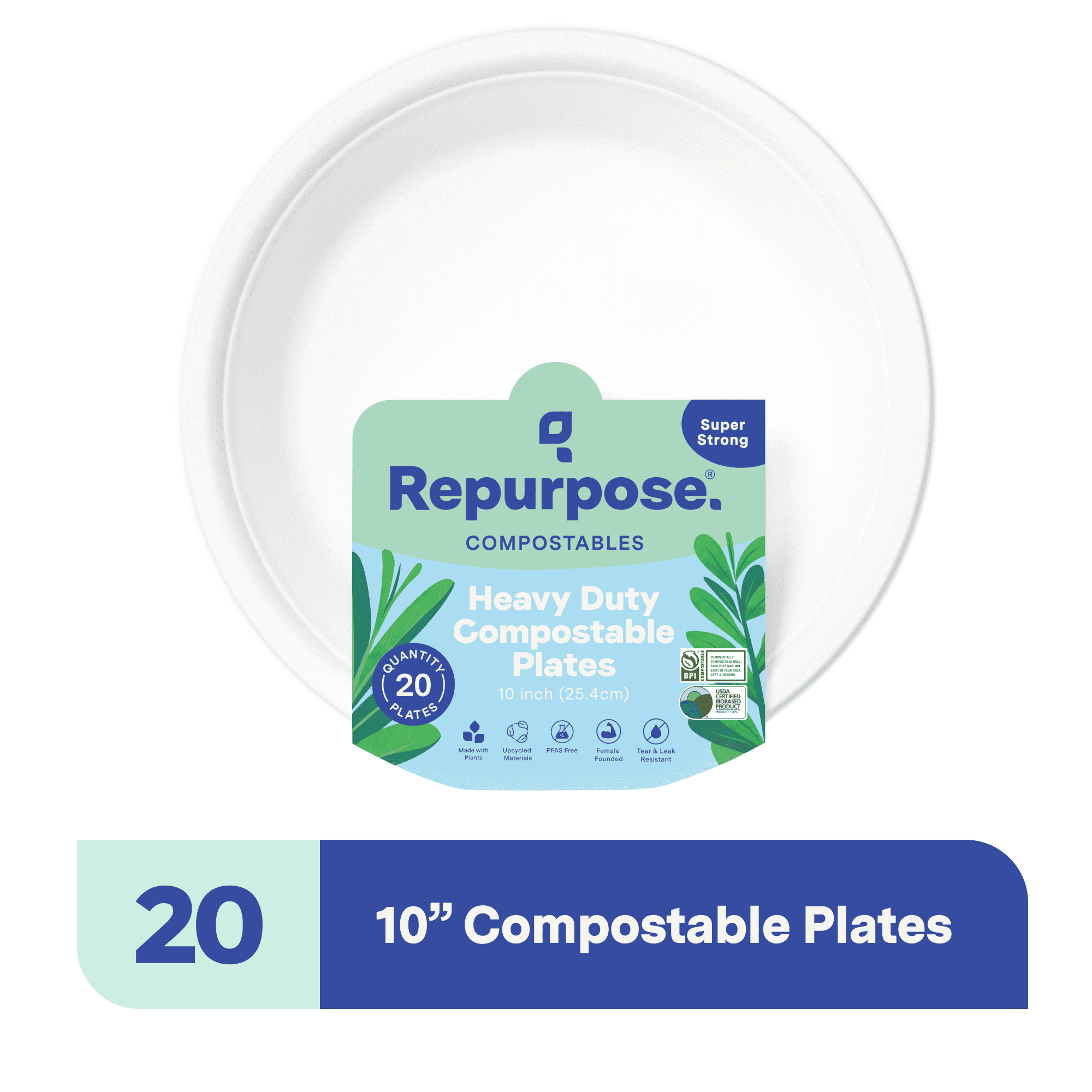 Repurpose Certified Compostable Dinner Plate, 10 in, 20 Count, Durable ...
