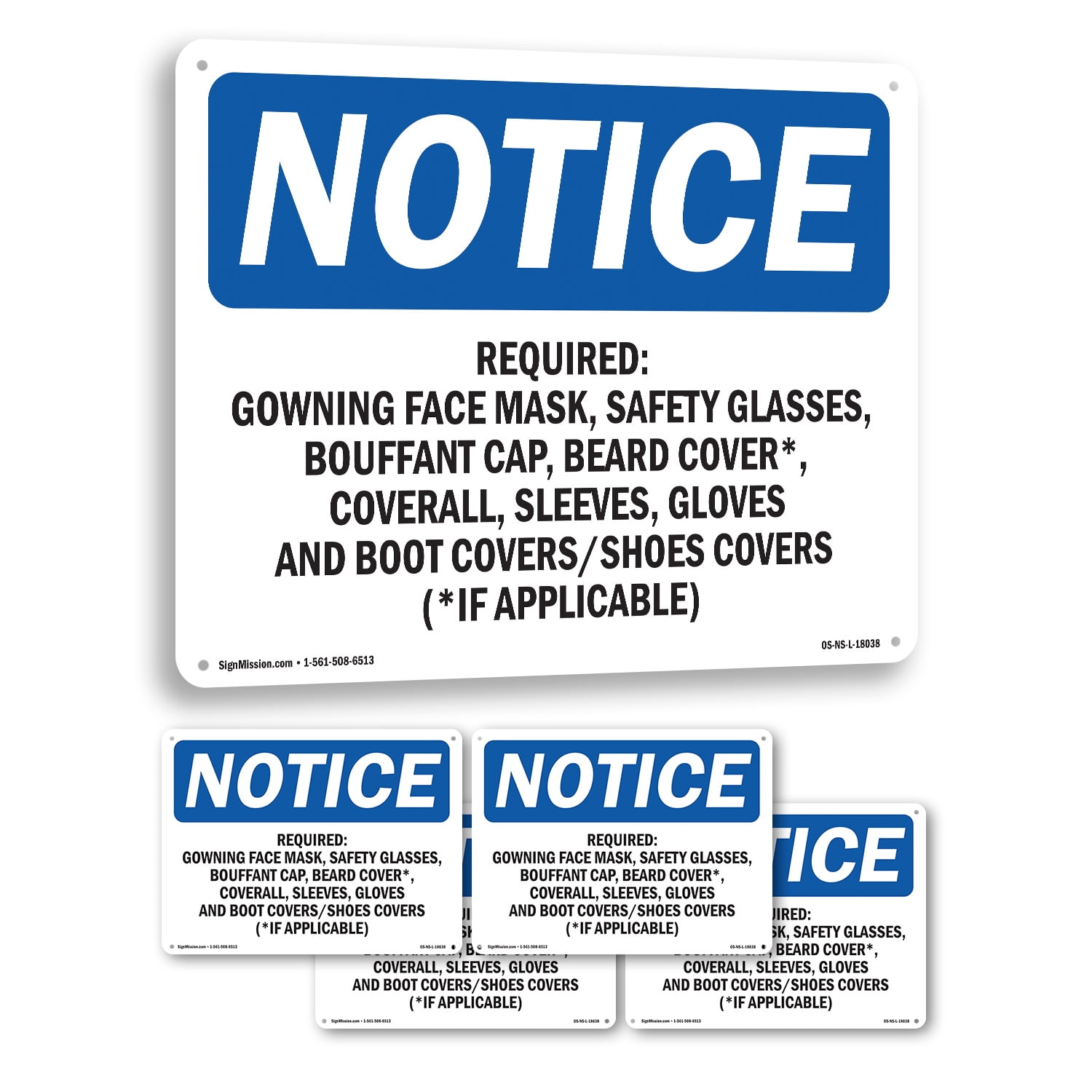 Required Gowning Face Mask Safety Glasses OSHA Notice Aluminum Sign 24 ...