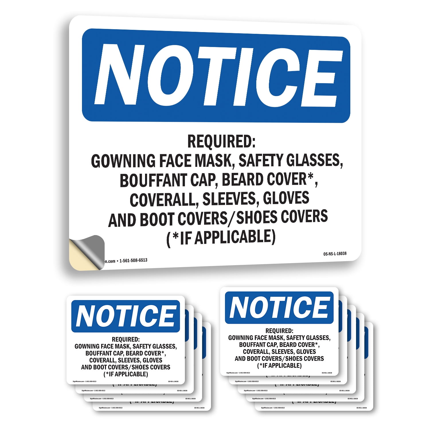Required Gowning Face Mask Safety Glasses OSHA Notice Vinyl Decal Label ...