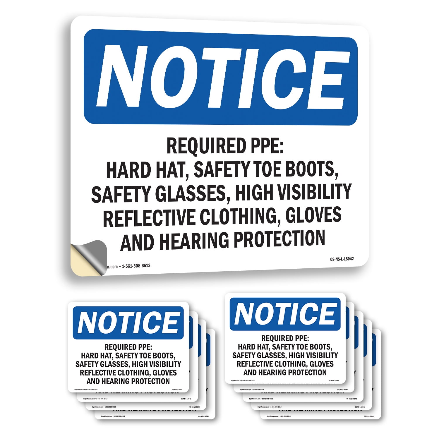 Required PPE Hard Hat Safety Toe Boots OSHA Notice Vinyl Decal Label 18 ...