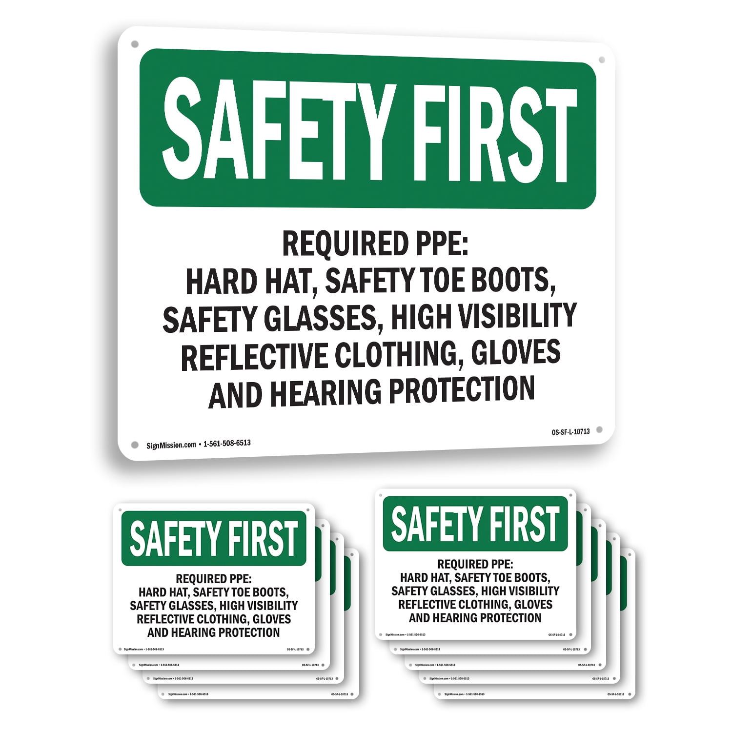 Required PPE Hard Hat Safety Toe Boots OSHA SAFETY FIRST Aluminum Sign ...