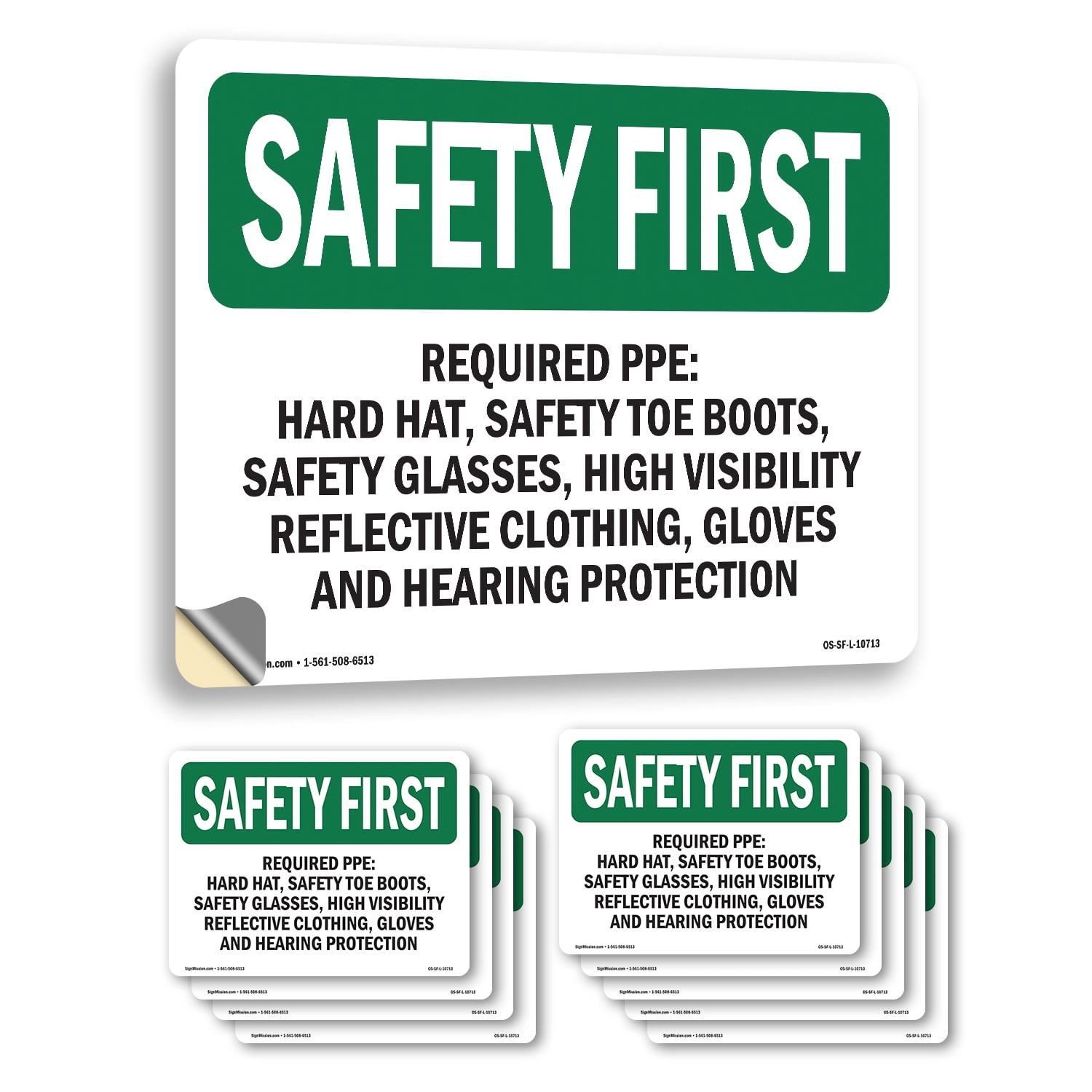 Required PPE Hard Hat Safety Toe Boots OSHA SAFETY FIRST Vinyl Decal ...