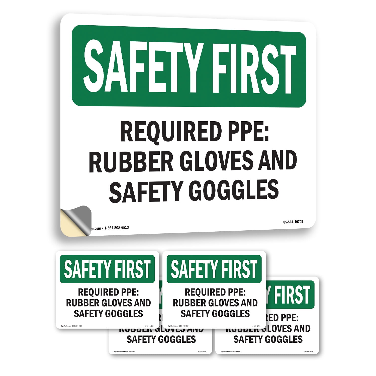 Required PPE Rubber Gloves And Safety Goggles OSHA SAFETY FIRST Vinyl ...