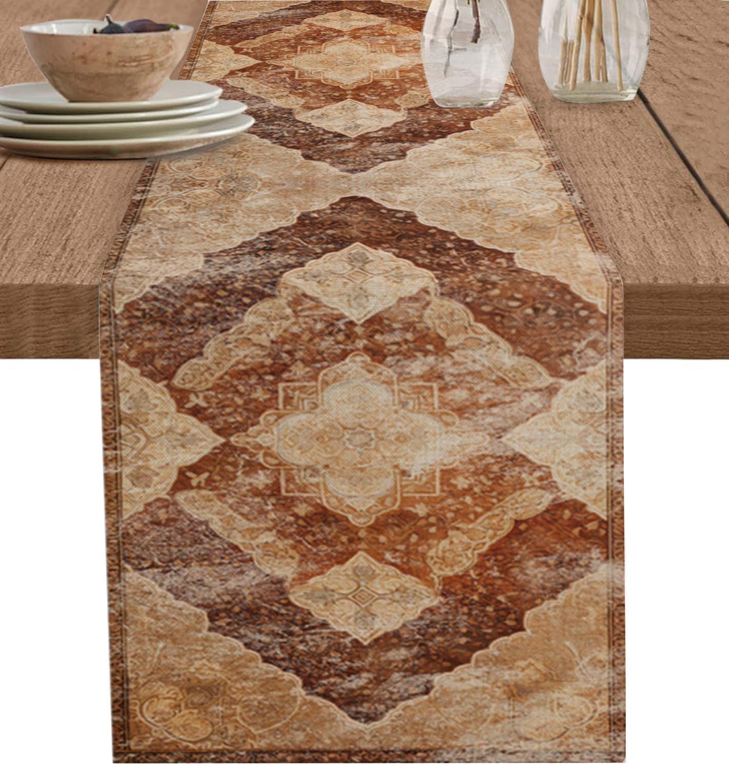 Rerto Brown Flowers Table Runners 90 inches Long, Wedding/Coffee Table ...