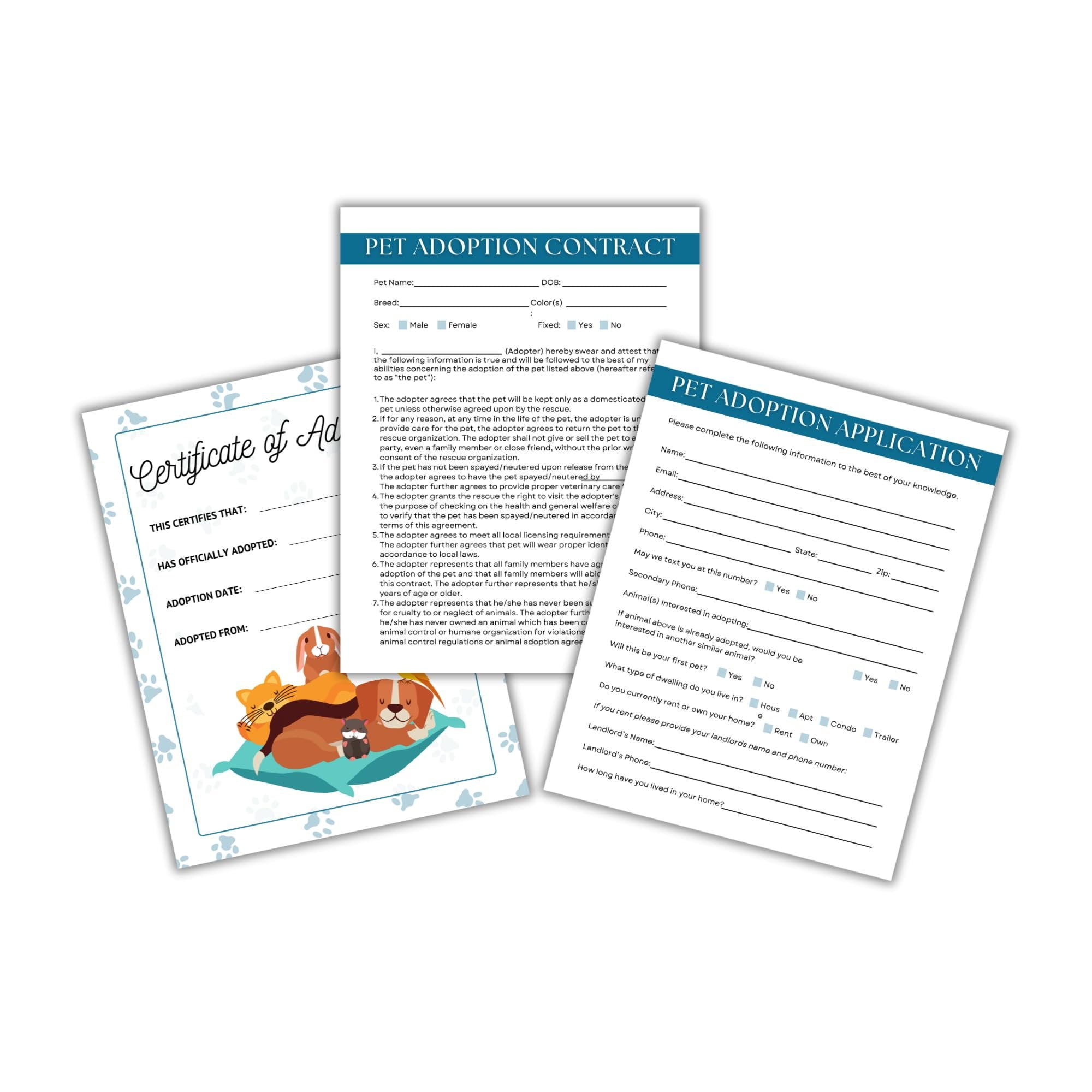 Rescue Animal Adoption Certificate Contract, Application, Certificate ...