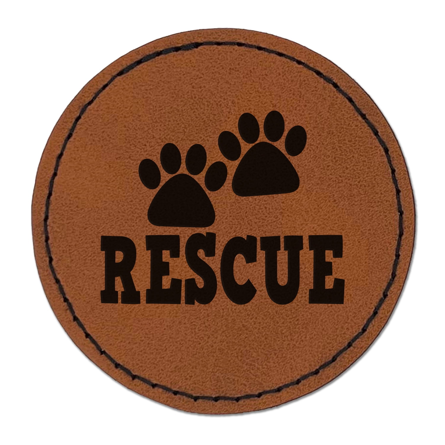 Rescue Cat Dog Paw Print 2.5" Faux Leather Round Engraved Iron-On Patch ...