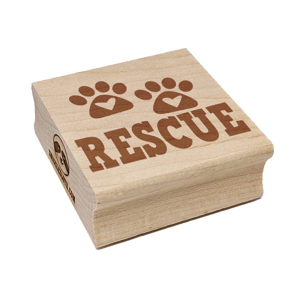Rescue Dog Cat Paw Prints Hearts Love Fun Text Square Rubber Stamp ...