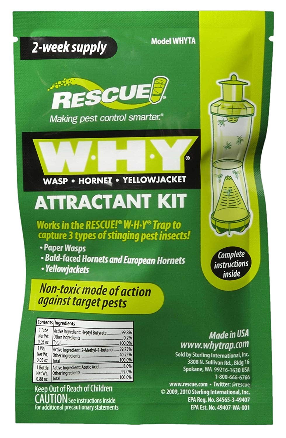 Rescue - WHY Wasp, Hornet, Yellow Jacket Trap Attractant Refills 12 ...