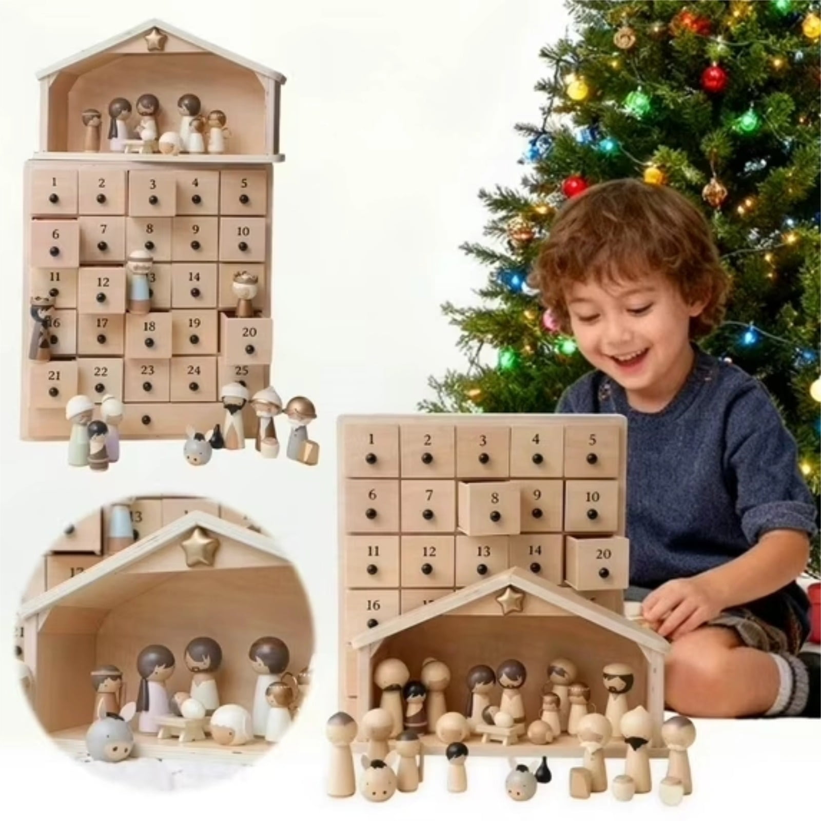 The Rescuer Nativity Advent Set - Wooden Calendar with 25 Drawers ...