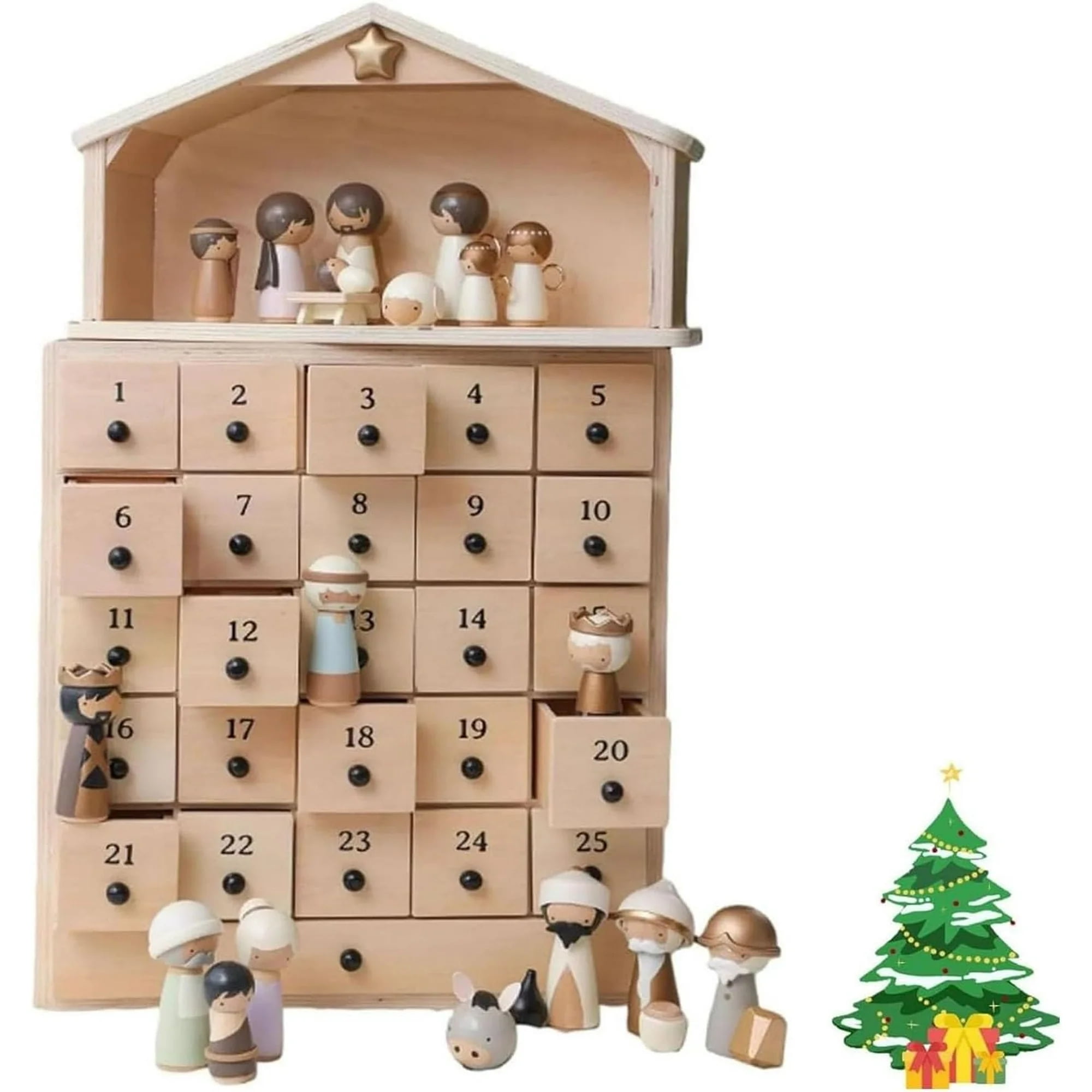 The Rescuer Nativity Advent Set, Wooden Calendar Advent with 25 Drawers ...