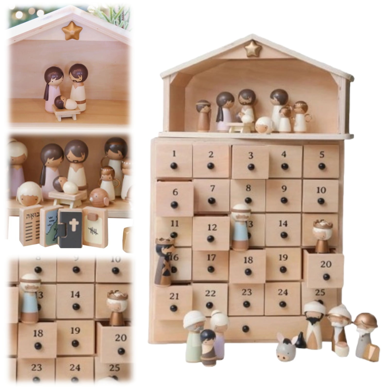 The Rescuer Nativity Advent Set, Wooden Calendar Advent with 25 Drawers ...
