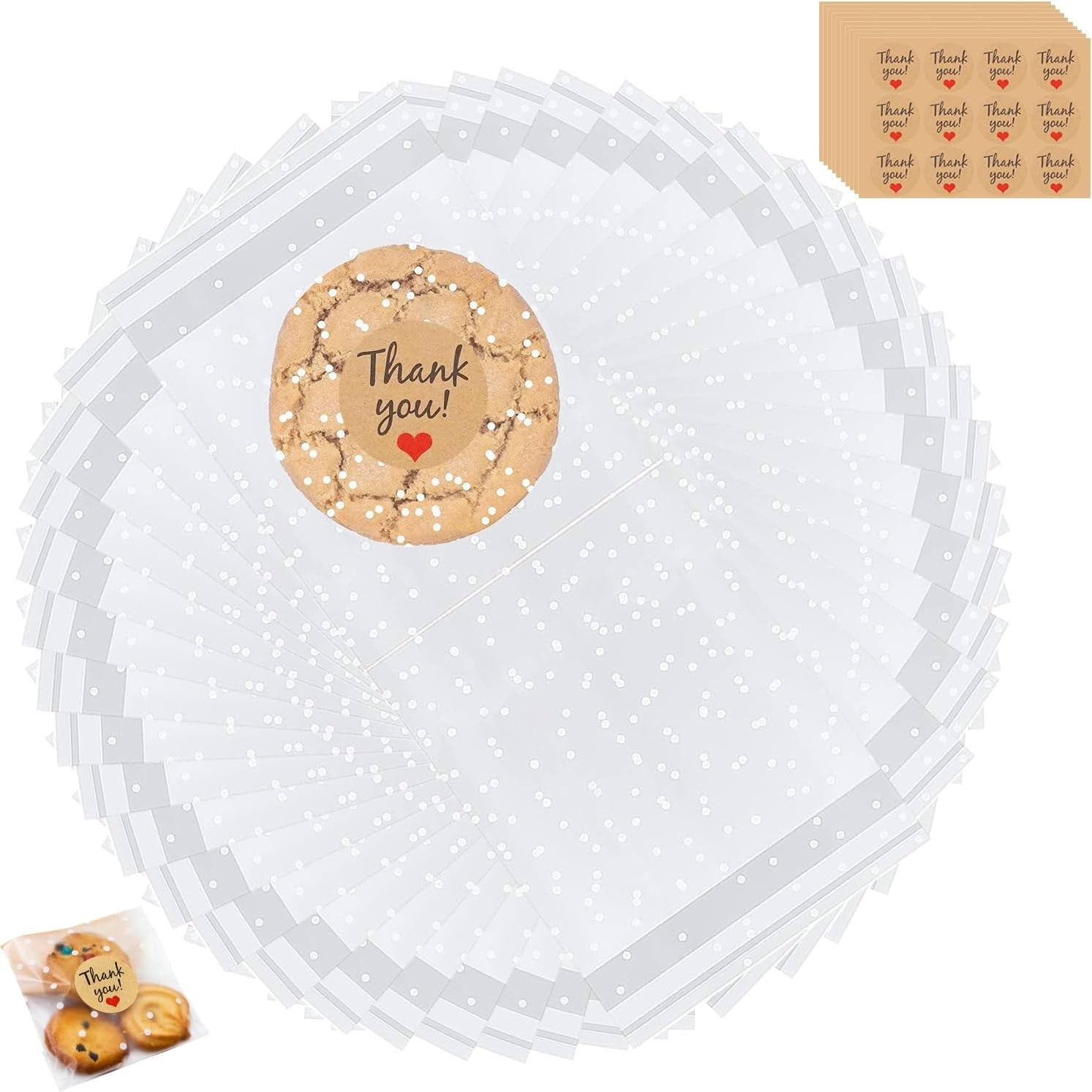 Resealable Cellophane Bags, Self Sealing Clear Cookie Bags with Polka ...