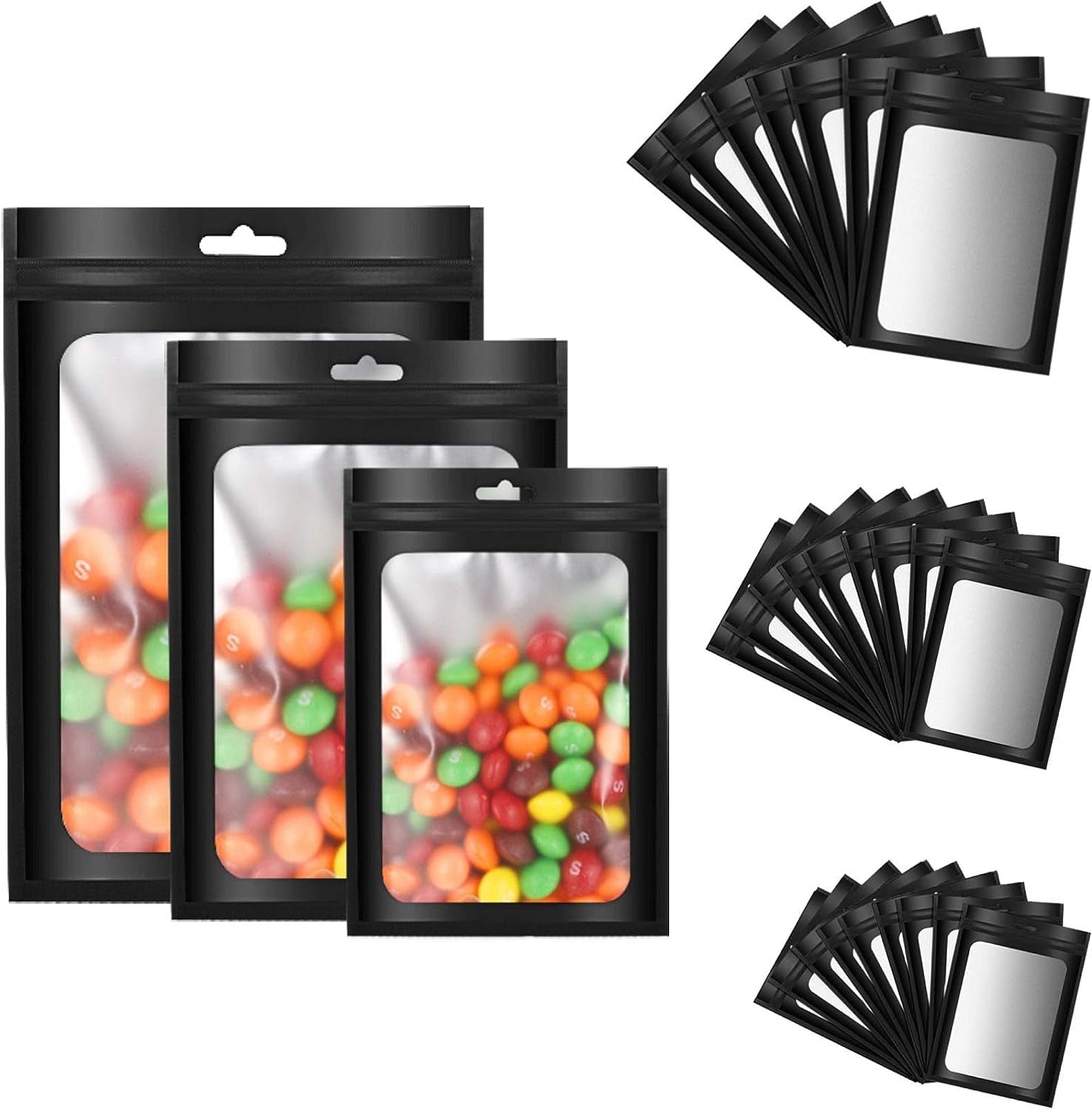 Resealable Mylar Bags - 100 Pcs, 3 Sizes, Aluminum Foil Pouch for Food ...