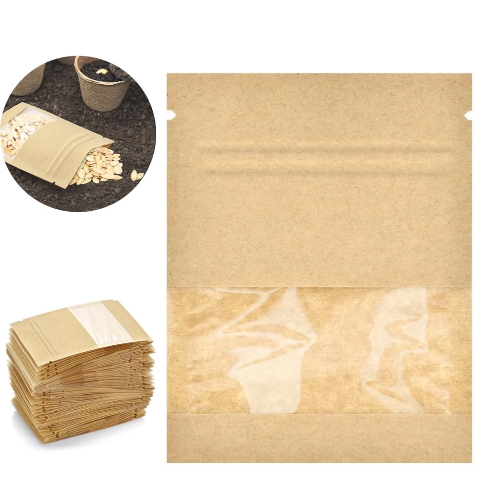 Resealable Packaging Bags,100 Pcs Kraft Paper Seed Packets,3.5x5.1"Heat ...