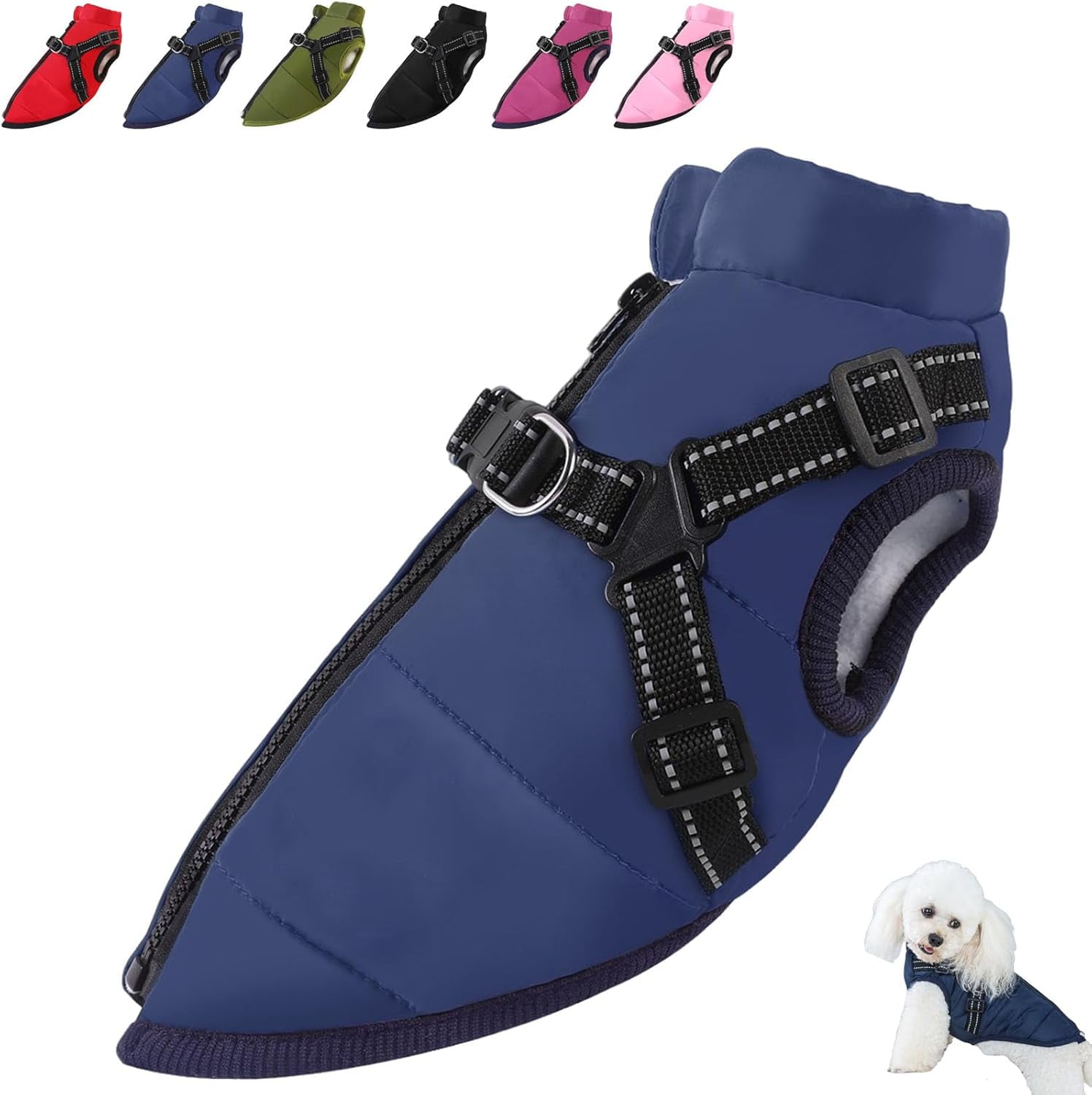 Researcheri Dog Coat with Built in Harness, Pawbibi - Waterproof Winter Jacket with Built-in ...