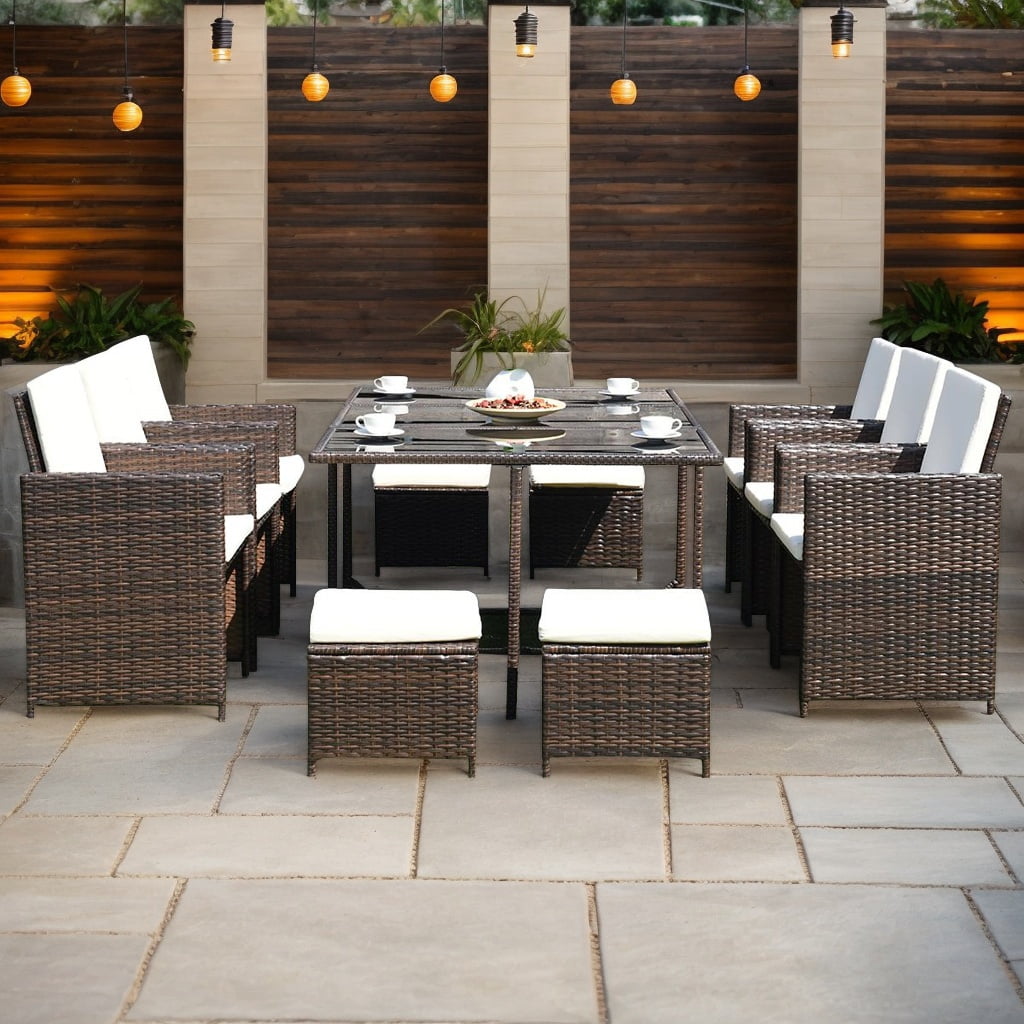 Resenkos 10 Pieces Outdoor Patio Dining Set, Patio Seating Conversation ...