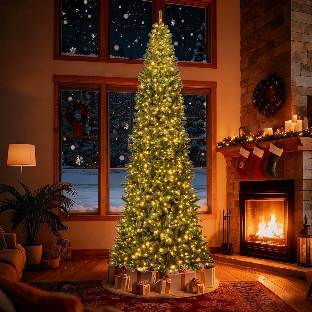 Resenkos 12-Ft Tall Pre-Lit Hinged Artificial Christmas Tree - 2536 PVC ...