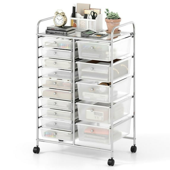 Resenkos 15-Drawer Clear Rolling Storage Trolley with Chrome-Plated ...
