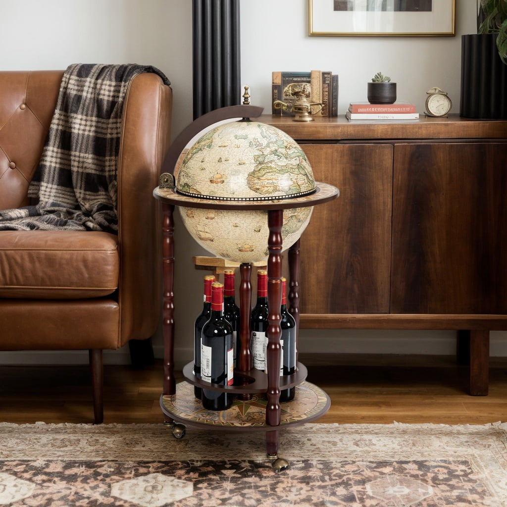 Resenkos 17 Inch Italian Style Design Wooden Globe Liquor Bottle Wine ...