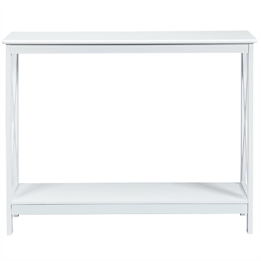 Resenkos 2-Tier Console X-Design Sofa Side Accent Table-White, Narrow ...