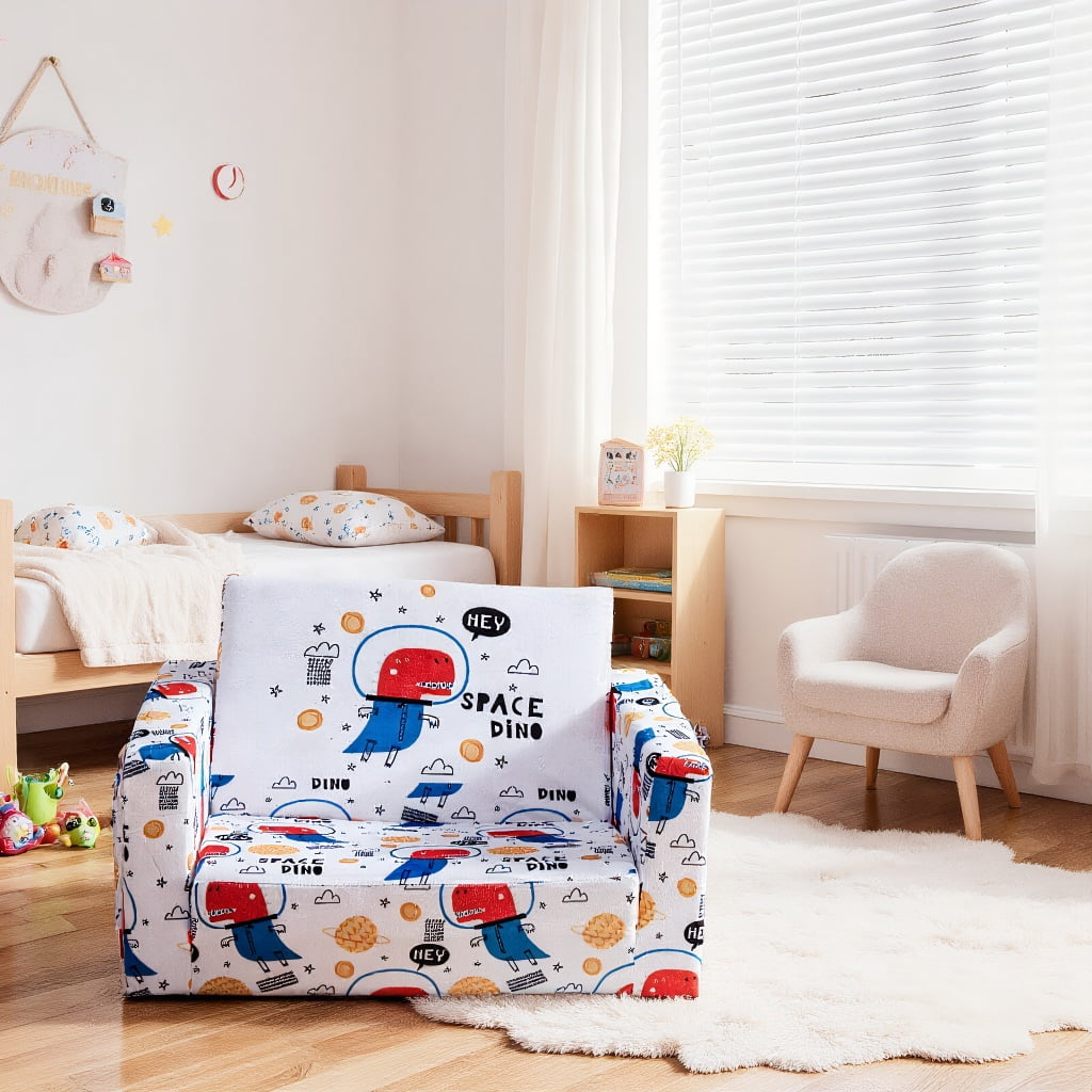 Resenkos 2-in-1 Convertible Kids Sofa with Velvet Fabric-White, Kids ...