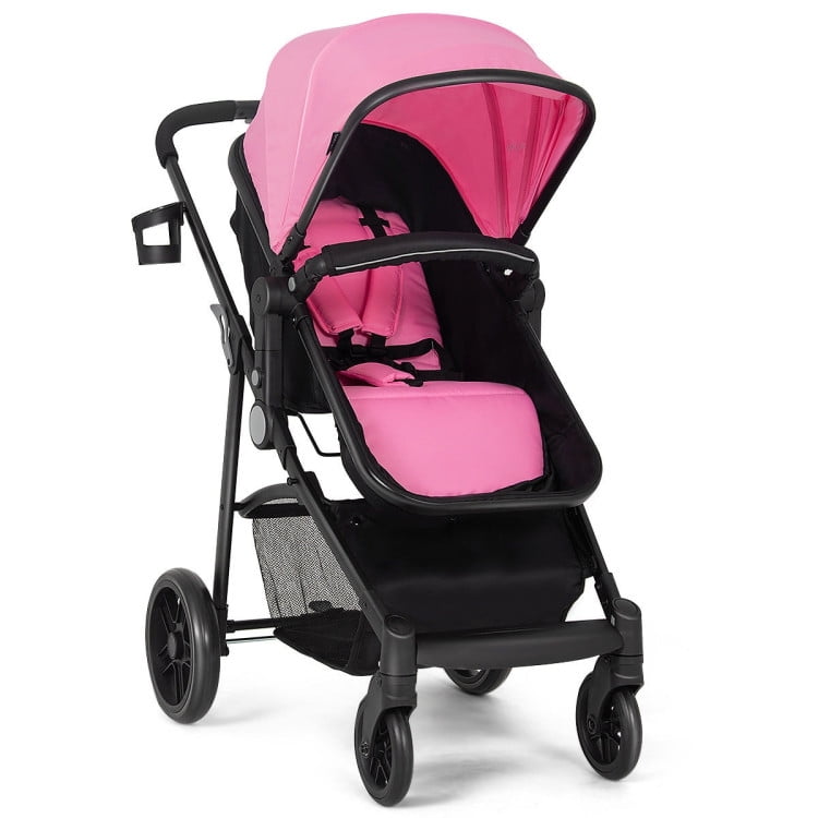 Resenkos 2-in-1 Foldable Pushchair Newborn Infant Baby Stroller-Pink ...