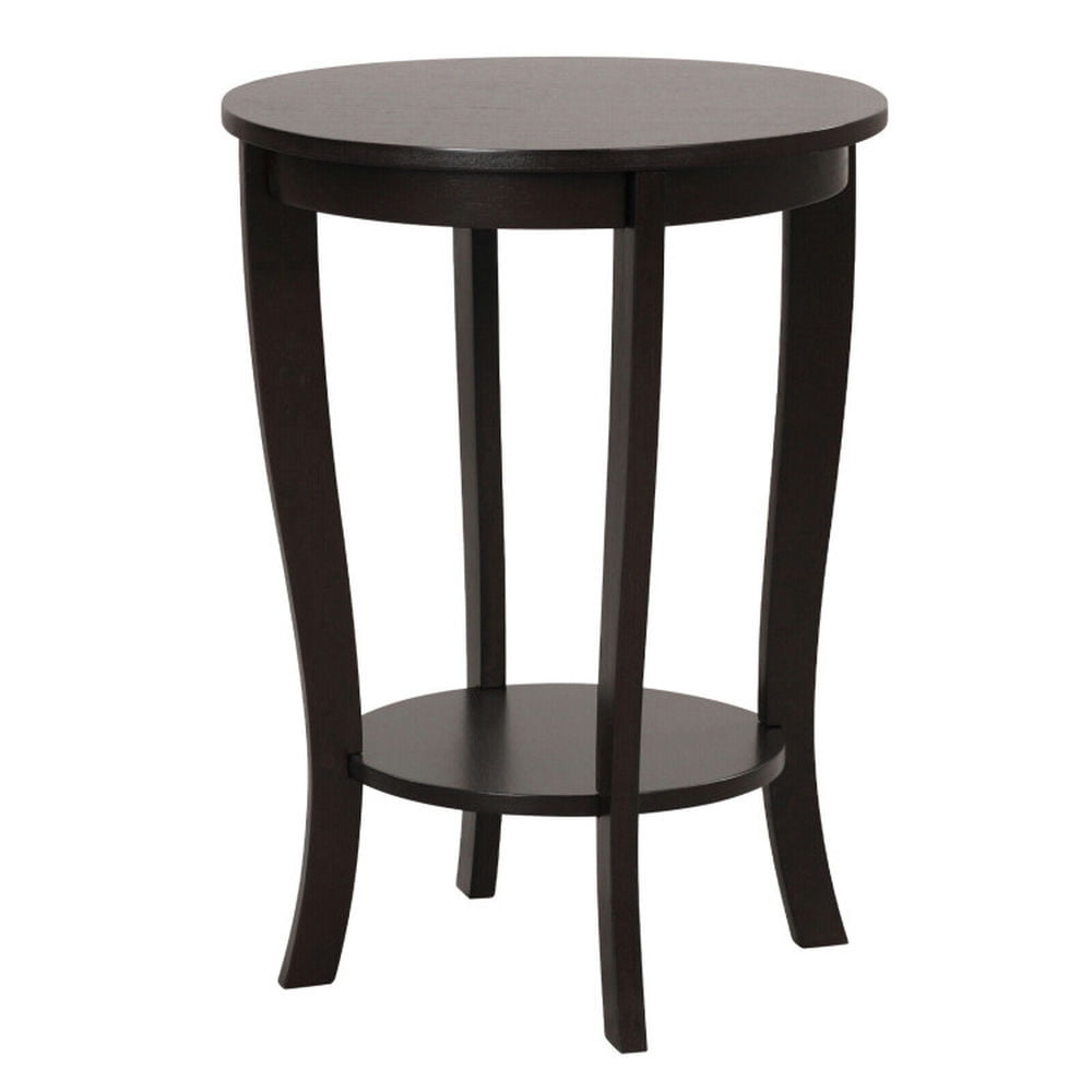 Resenkos 2-tier Round End Table with Solid Wood Legs-Espresso ...