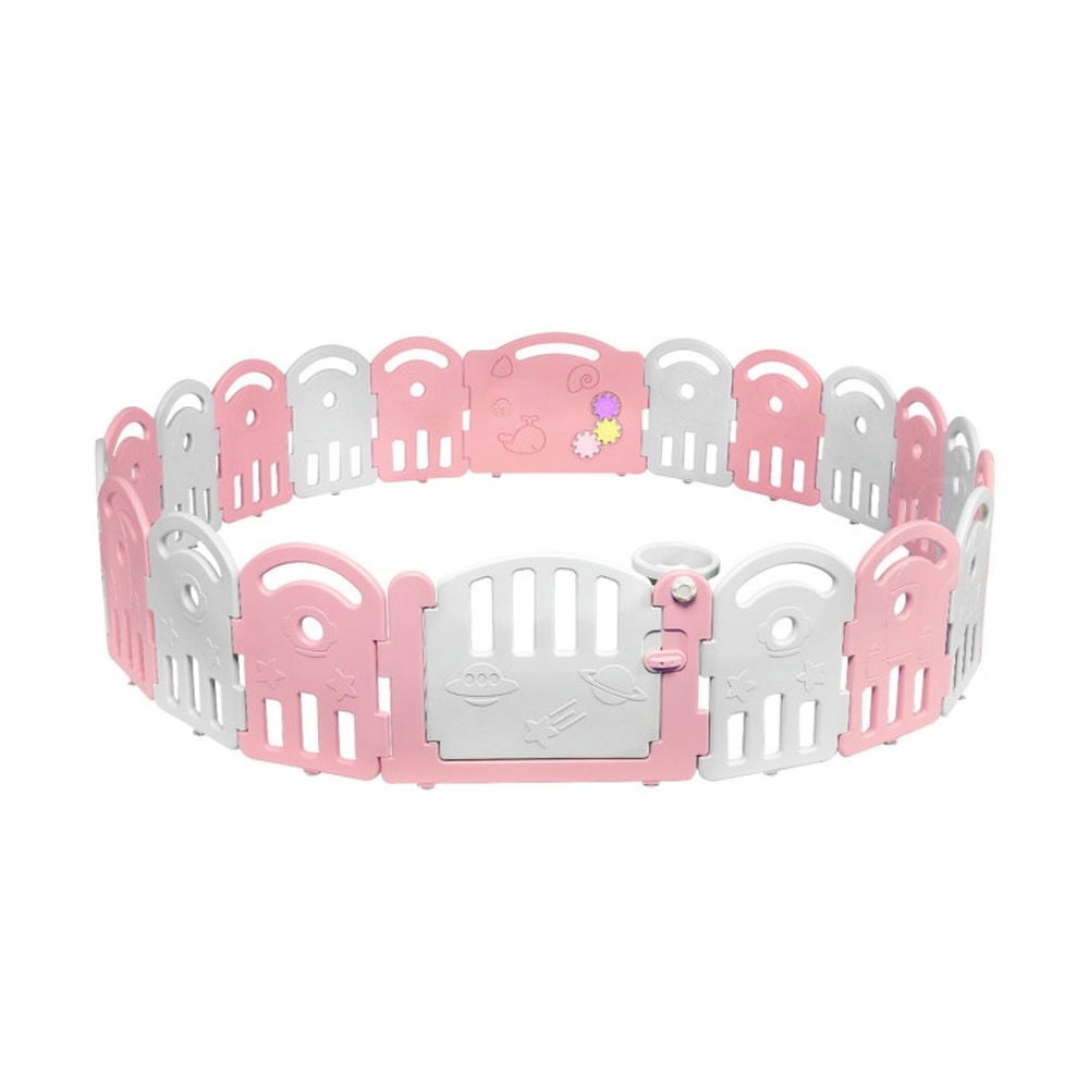 Resenkos 20-Panel Playpen with Music Box and Basketball Hoop-Pink, Play ...