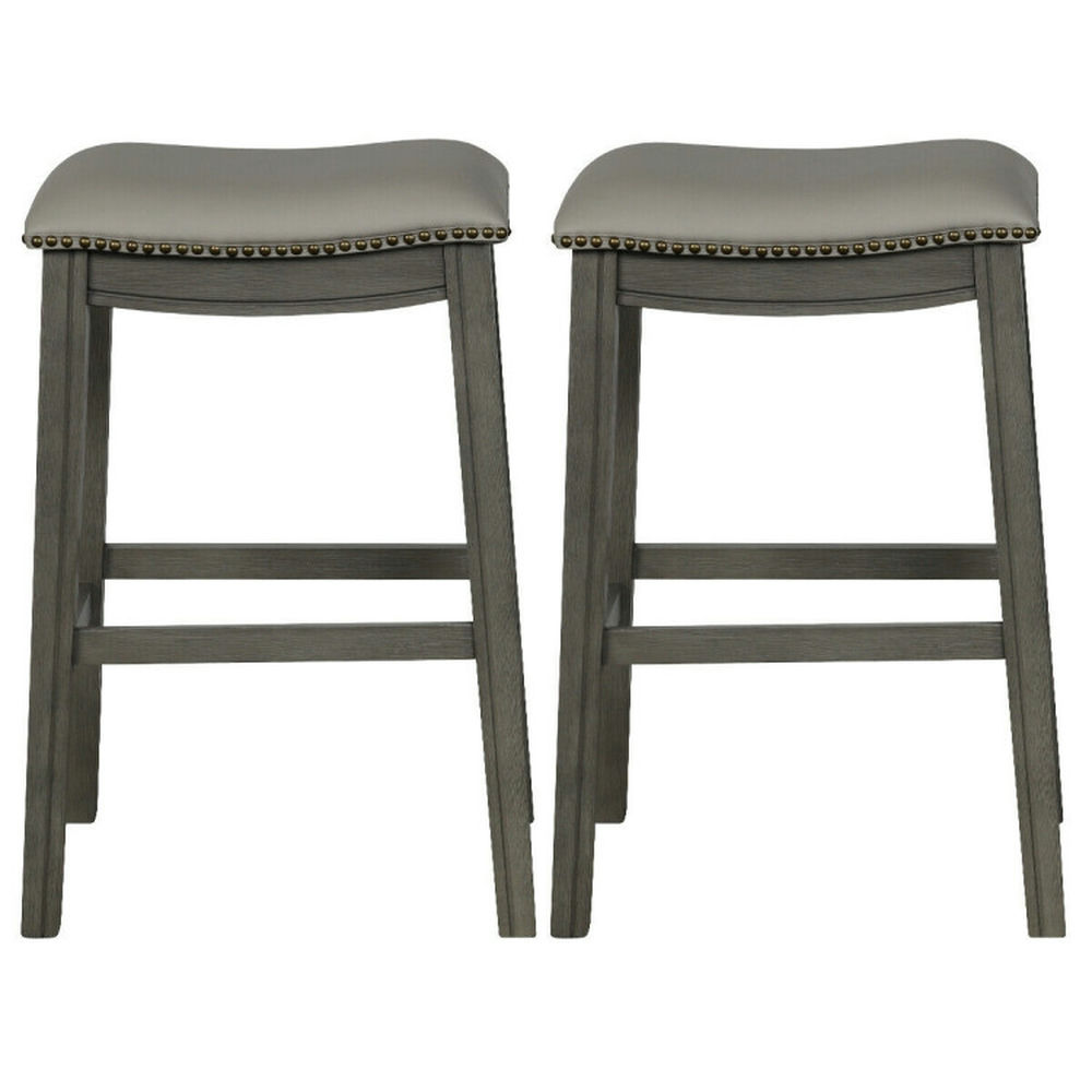 Resenkos 29 Inch Set of 2 Saddle Nailhead Kitchen Counter Chair-Gray ...