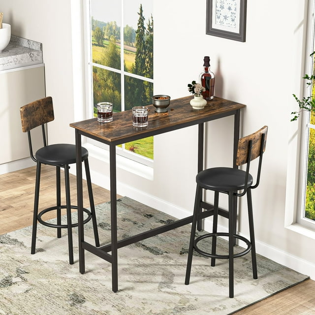 Resenkos 3-Piece Bar Pub Table Set with 2 Bar Stools, Industrial ...
