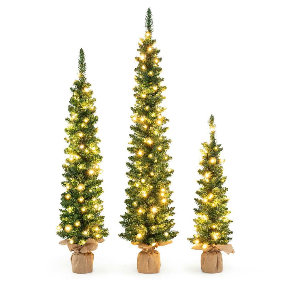 Resenkos 3-Piece Pre-Lit Artificial Christmas Tree Set - Green Branches ...