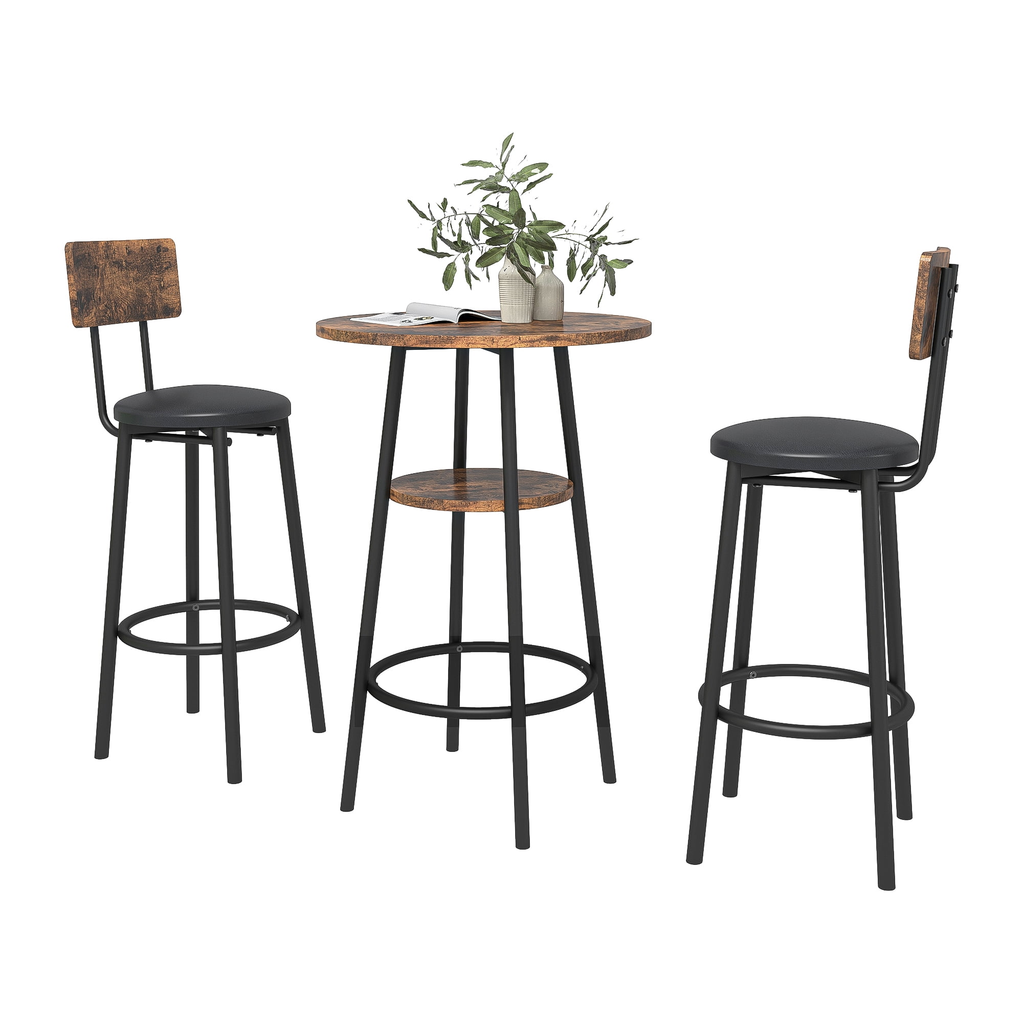 Resenkos 3-Piece Pub Height Table and Bar Stools Set of 2,Round Bistro ...