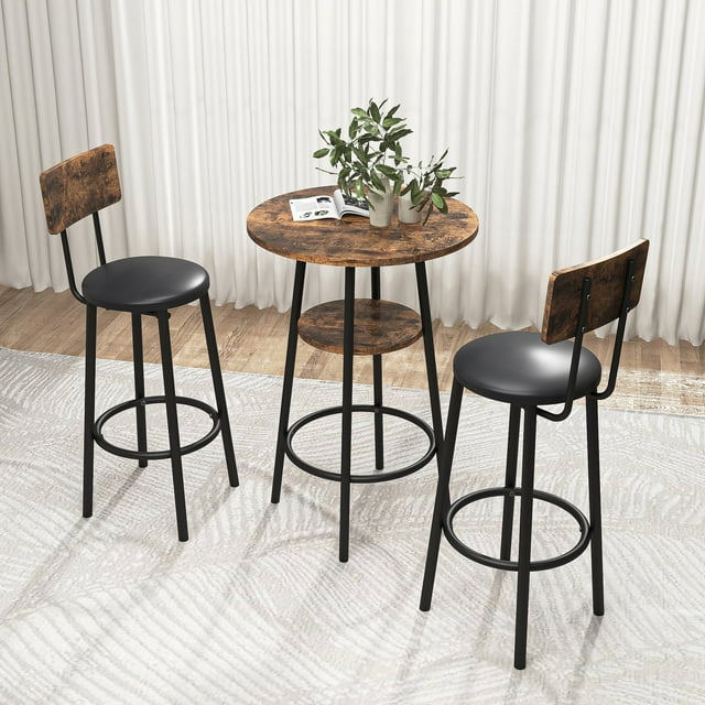 Resenkos 3-Piece Round Bistro Pub Dining Bar Table Set for 2 PU ...