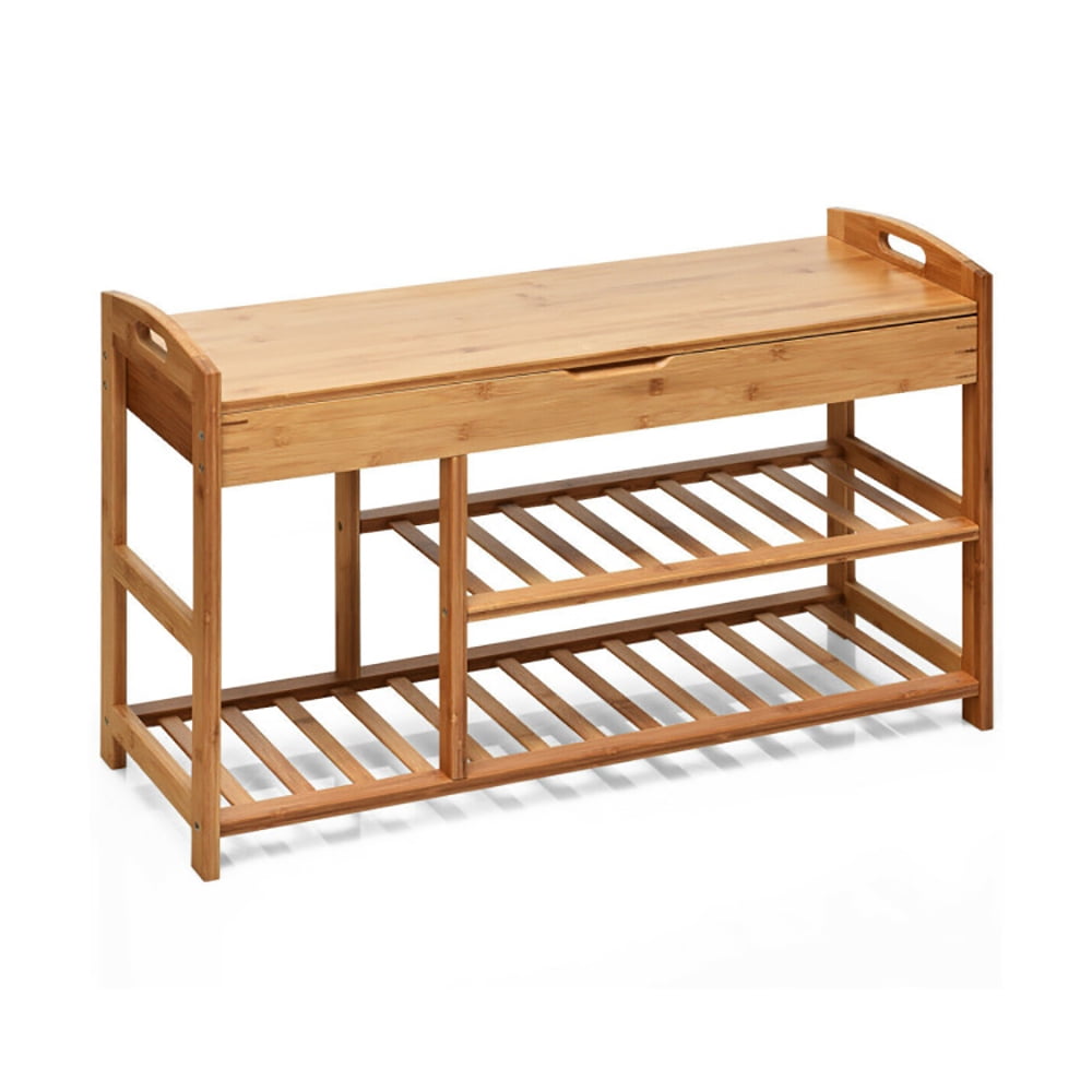 Resenkos 3-Tier Bamboo Shoe Bench Entryway Storage Rack with Openable ...