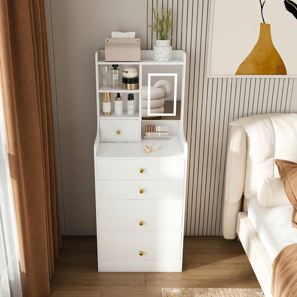 Resenkos 3-in-1 Dressing Table with LED Mirror & Storage Stool, 4 ...