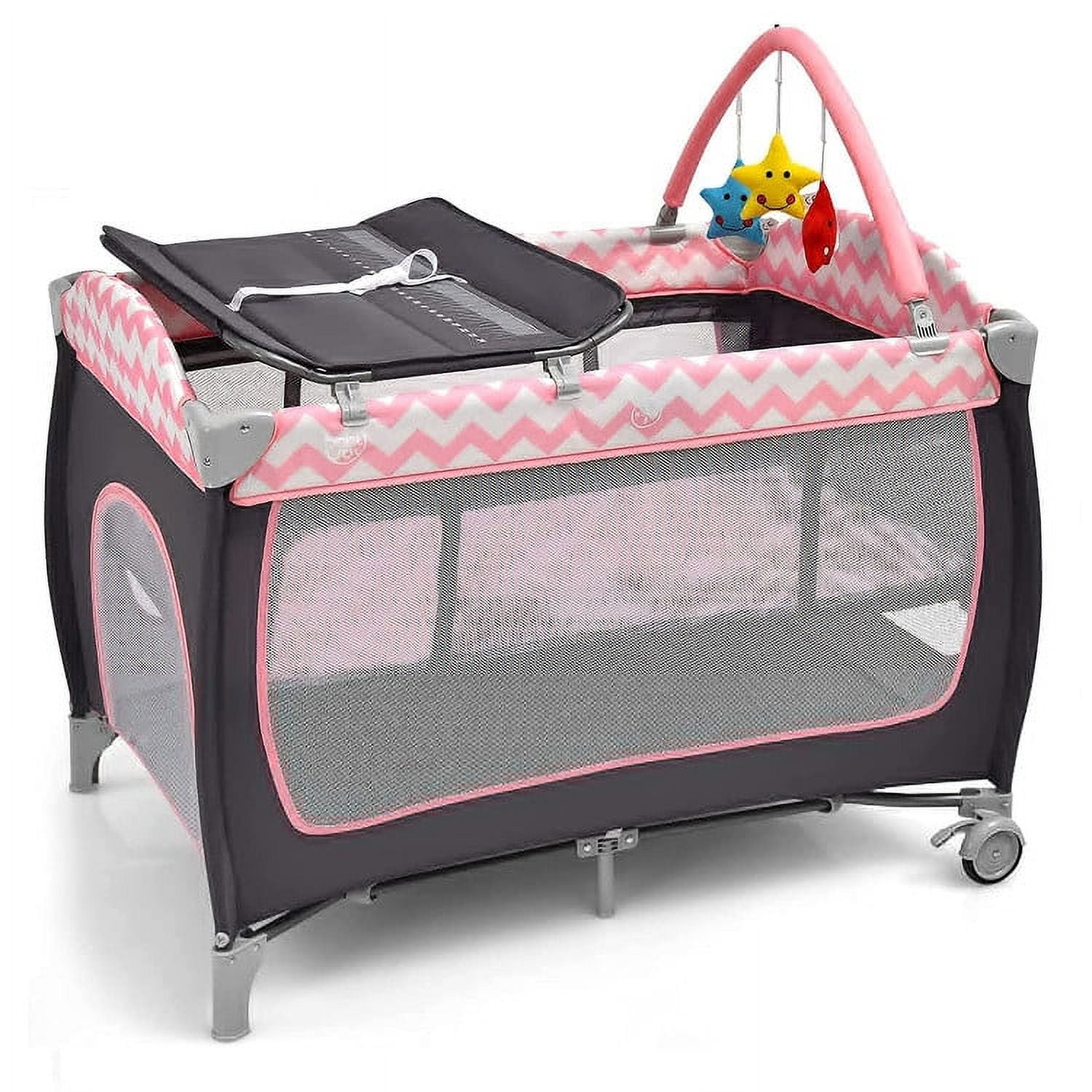 Resenkos 3-in-1 Portable Baby Playard with Zippered Door and Toy Bar ...
