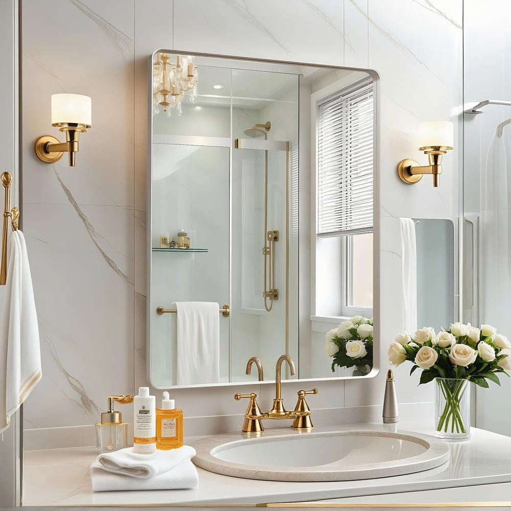 Resenkos 32x24 Inch Rectangle Wall Mirror - Rounded Corners & Sleek ...
