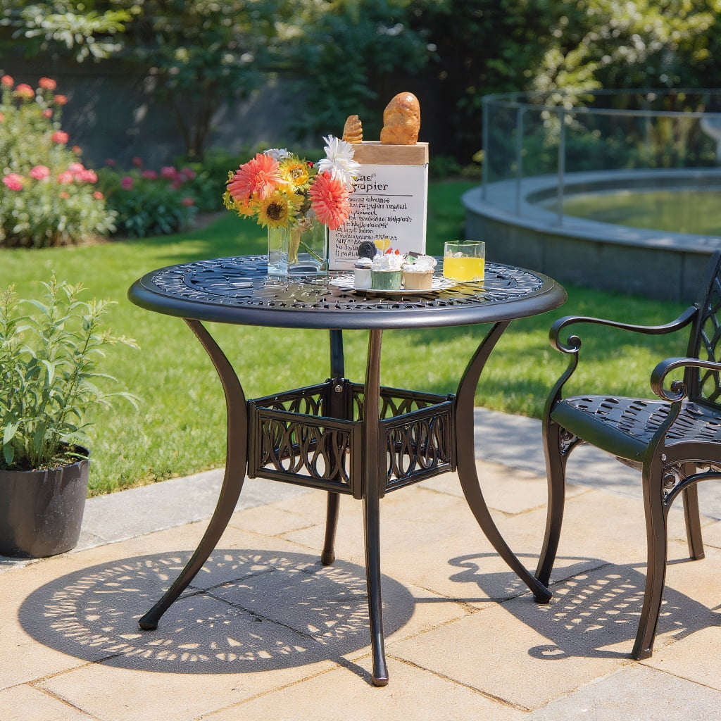 Resenkos 36 Inch Patio Round Dining Bistro Table with Umbrella Hole ...