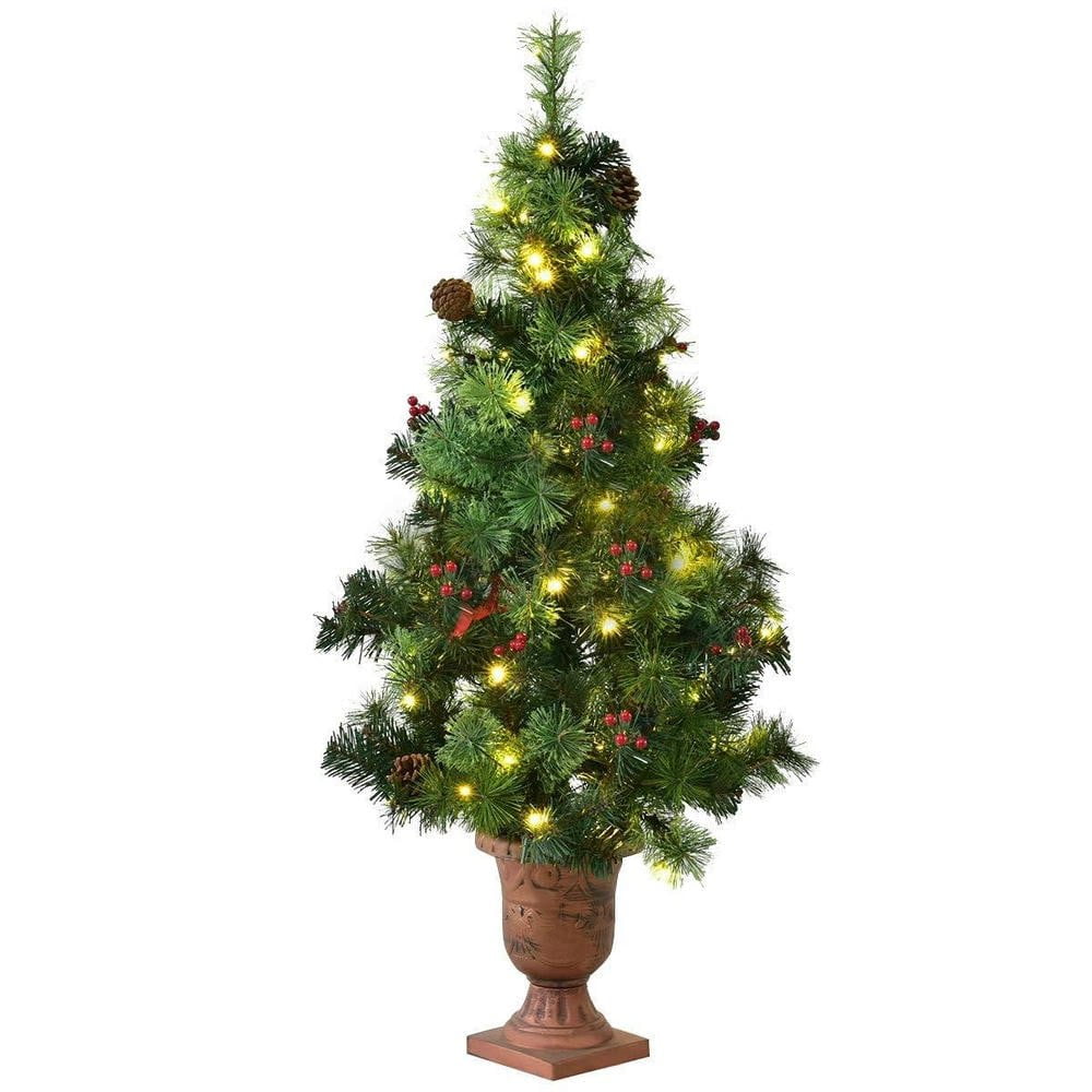 Resenkos 4-Ft LED Artificial Christmas Tree with Red Berries and Cones ...