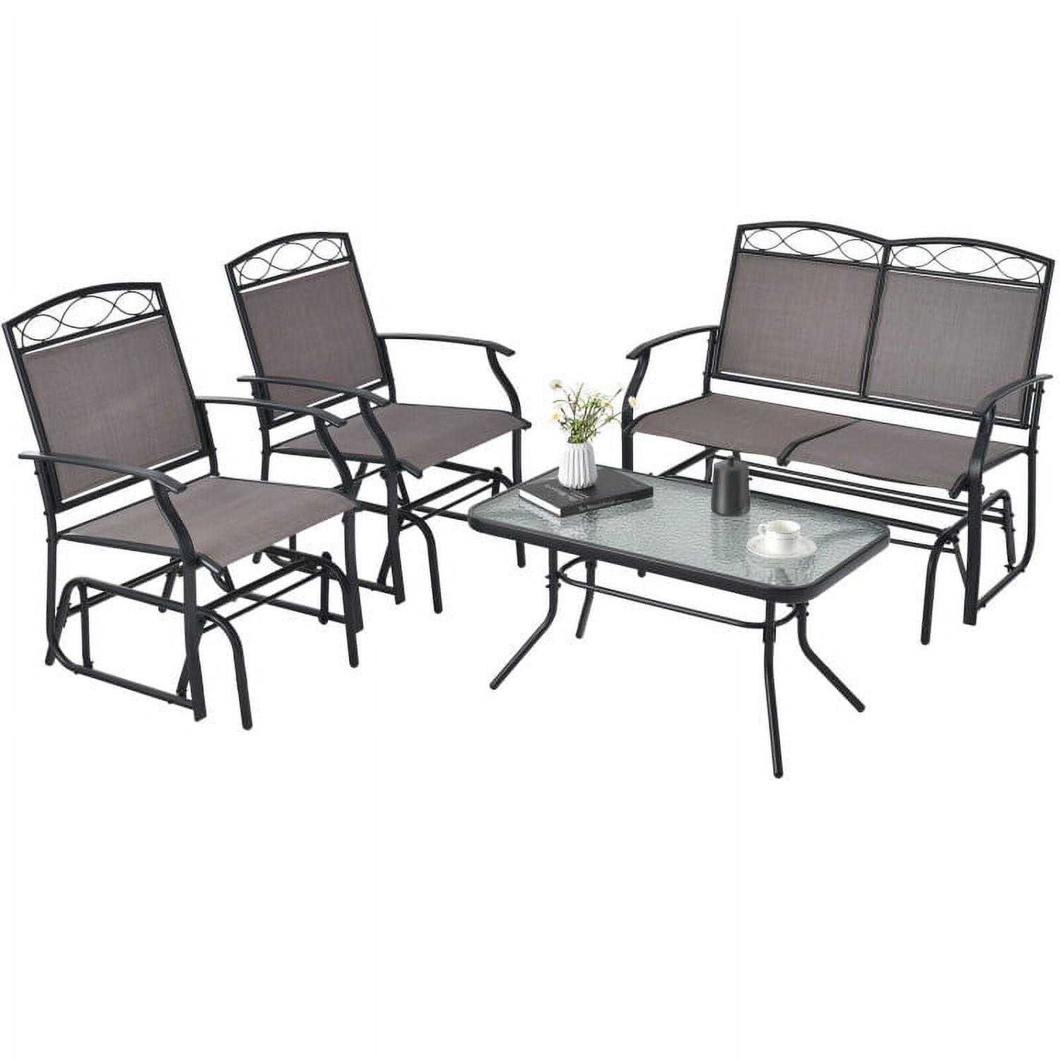 Resenkos 4 Piece Patio Glider Conversation Set, Small Patio ...