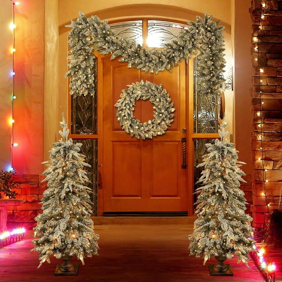 Resenkos 4-Piece Pre-Lit Christmas Set with Garland, Wreath & 2 ...