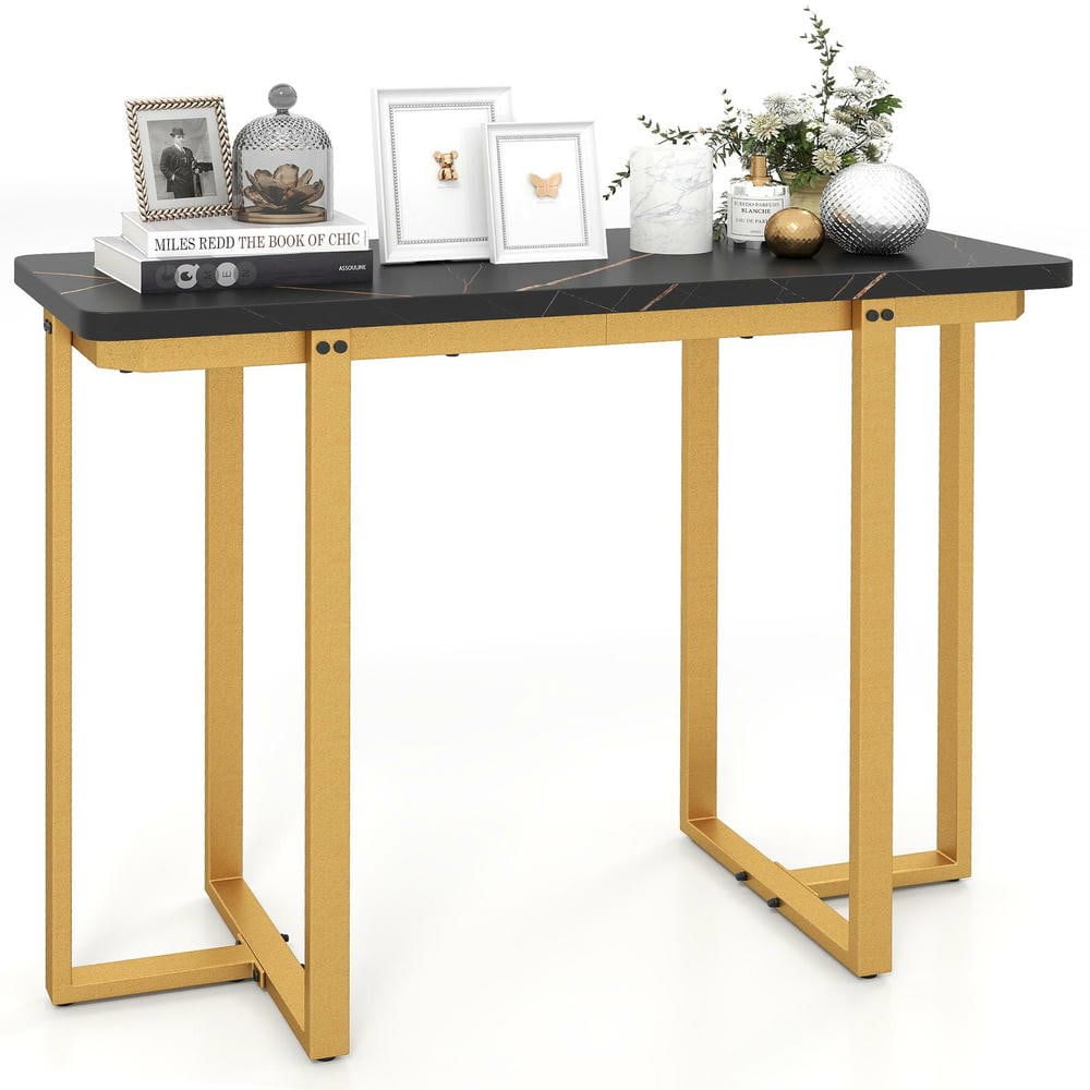 Resenkos 42-Inch Modern Faux Marble Entryway Table with Geometric Metal ...