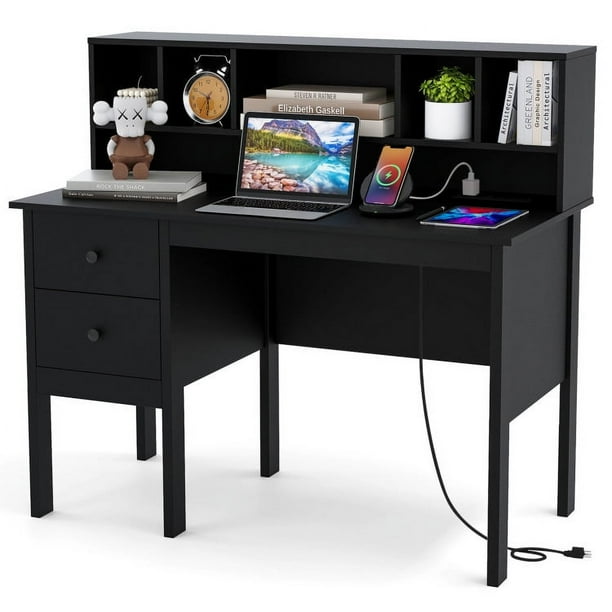 Resenkos 48 Inch Computer Desk with Drawers Power Outlets-Black, Home ...