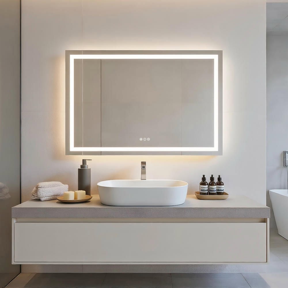 Resenkose 48x32 Inch Extra Wide Frameless Rectangle LED Bathroom Mirror ...