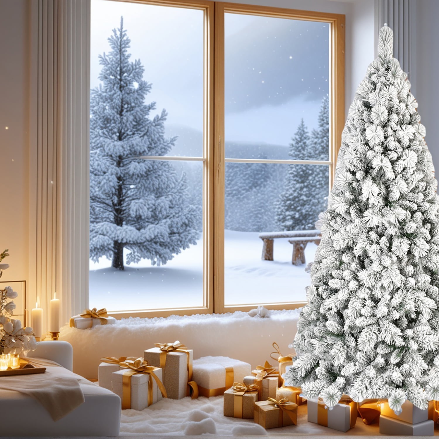 Resenkos 4ft Flocked Christmas Tree with Snow Tips & Easy Setup Hinged ...