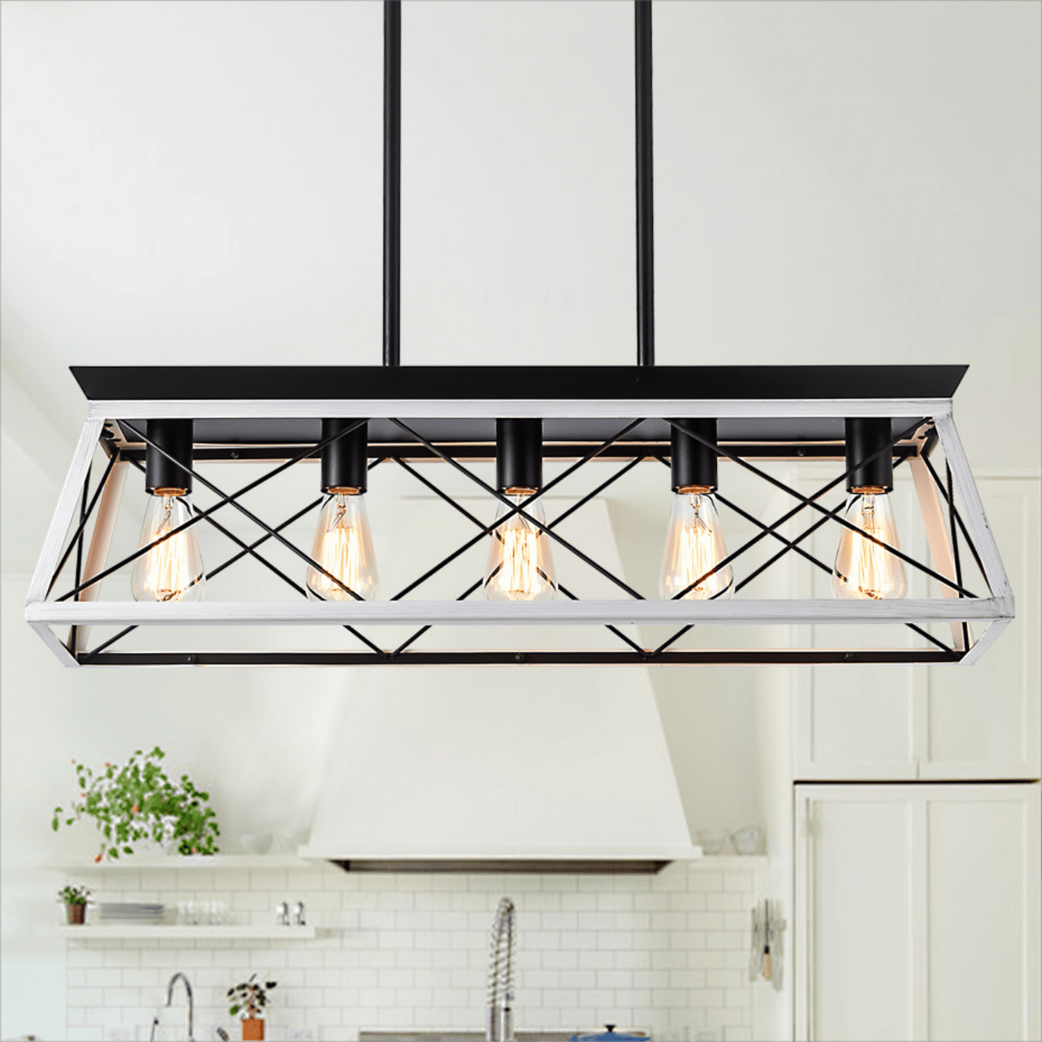 Resenkos 5-Light Farmhouse Chandeliers, Rectangle Wood Metal Pendant ...