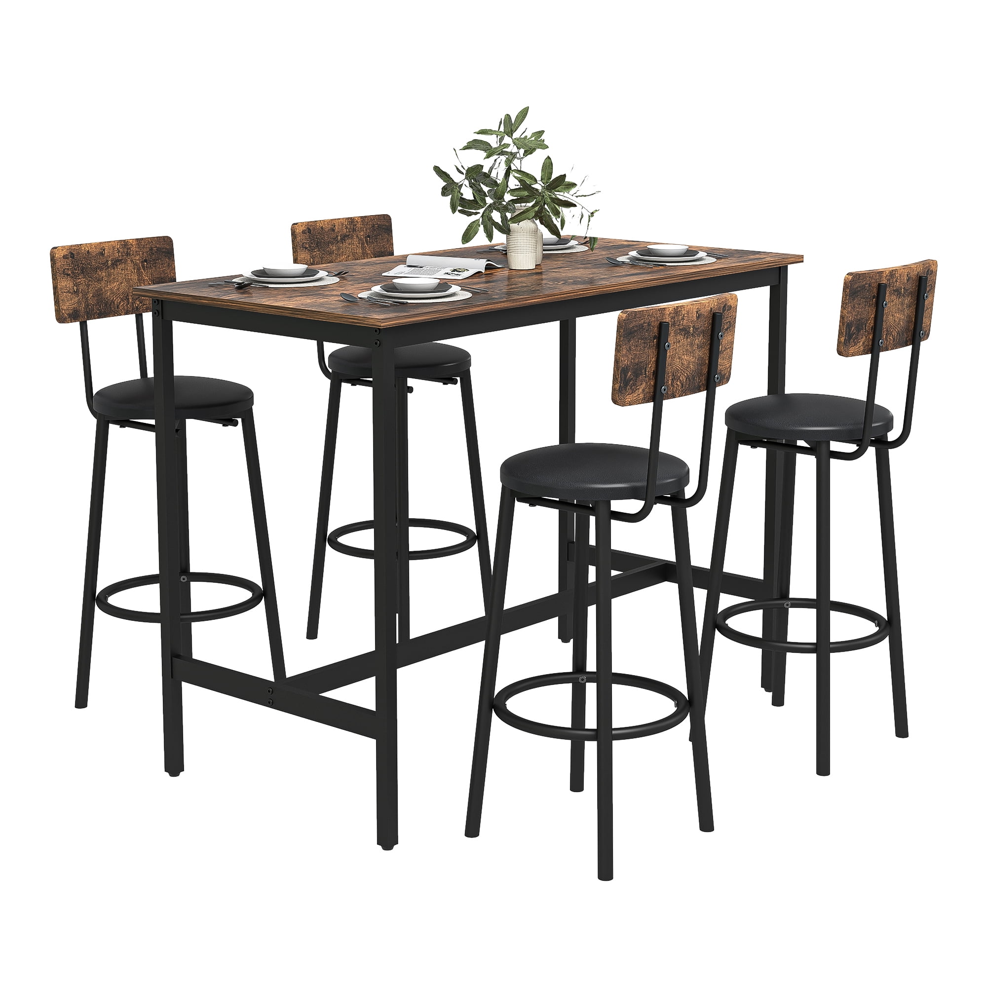 Resenkos 5 Pieces Industrial Bar Table Set Rustic Rectangular Pub Table ...